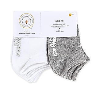 Burt's Bees Baby Baby Socks Ankle or Crew Height Made with Soft Organic Cotton - 6 Packs With Non-Slip Grips for Babies and Newborn Babies Heather Grey/White 2-3T