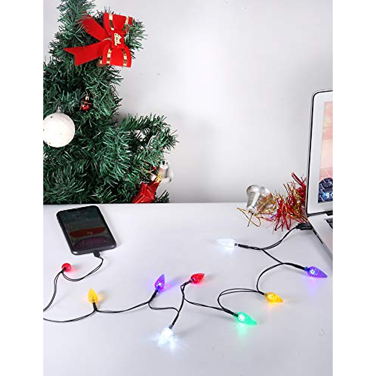 LED Christmas Light Phone Charger Cord USB Charging Cable Gift for Phone 13/12/11 Pro/XS/XS Max/XR/X/8 Plus/ 8/7 Plus/7s Plus/6s/6 with 10 Lights Christmas Decorations(Black)