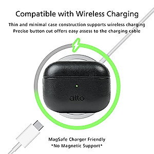 Alto Case for AirPods Pro 2 with Keychain, Italian Leather Case Cover Compatible AirPods Pro 2nd Generation 2022 Women Men Protective Hard Shell Supports Wireless Charging Front LED Visible (Black)