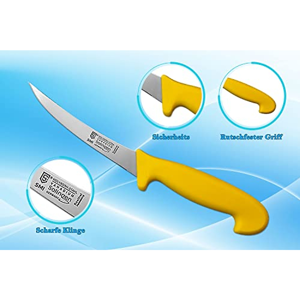 SMI - 6 inch Solingen Boning Knife Curved Meat Knife Professional Flexible Sharp Kitchen Knife Solingen Knife - Made in Germany