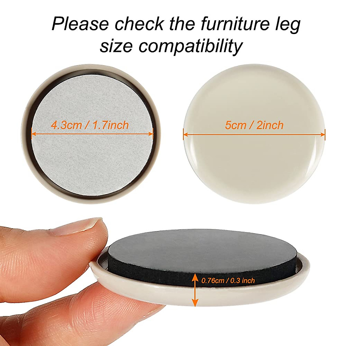 Furniture Sliders, 12pcs Furniture Movers 2 Inch Moving Pads Self Adhesive Gliders for Carpet and Hardwood Floors(Beige)