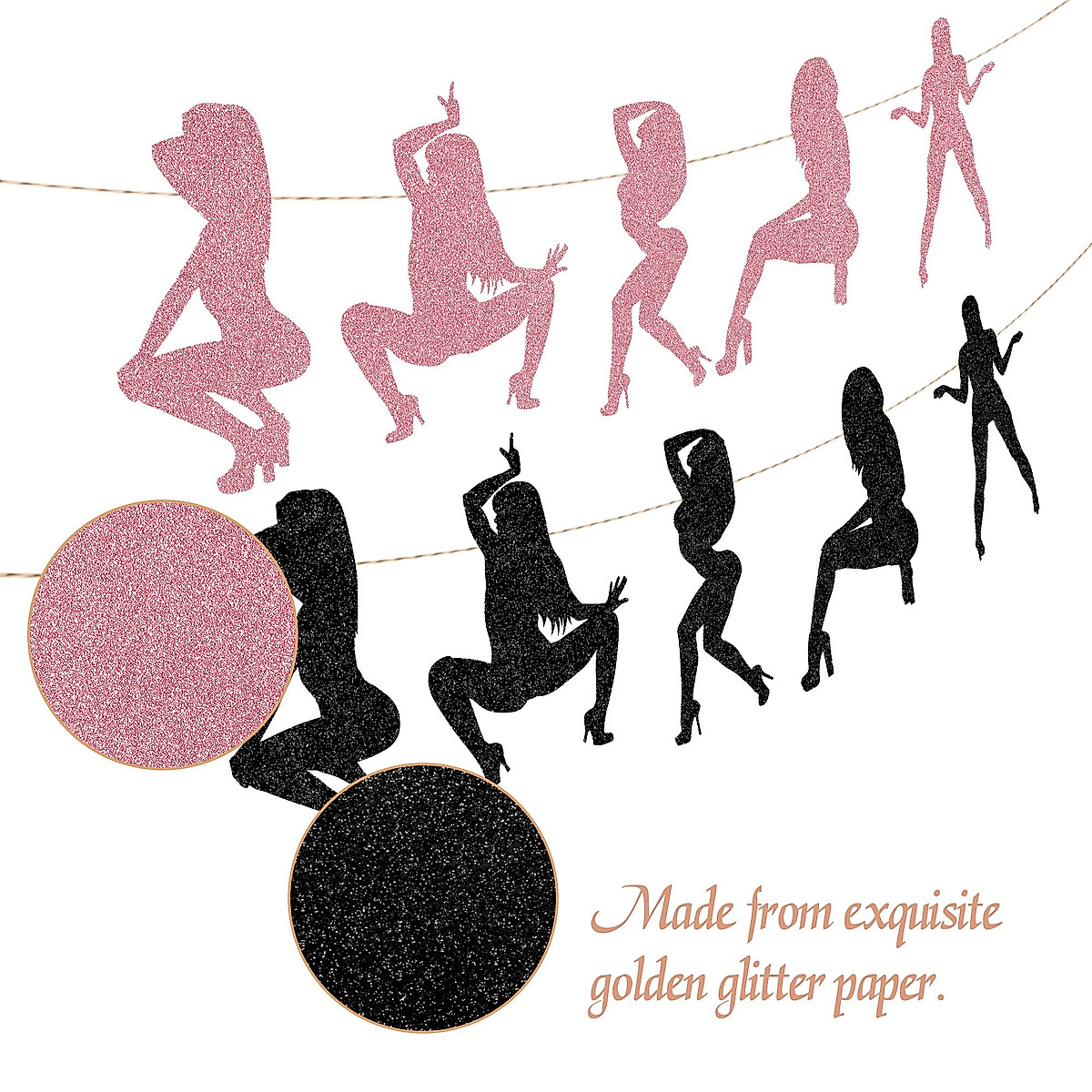 Black Pink Glitter Paper Twerk Banner Bachelorette Party Bride Face Wearing Sombrero Stripper Banner, Mexico Bachelorette Party, Bach Party Decor