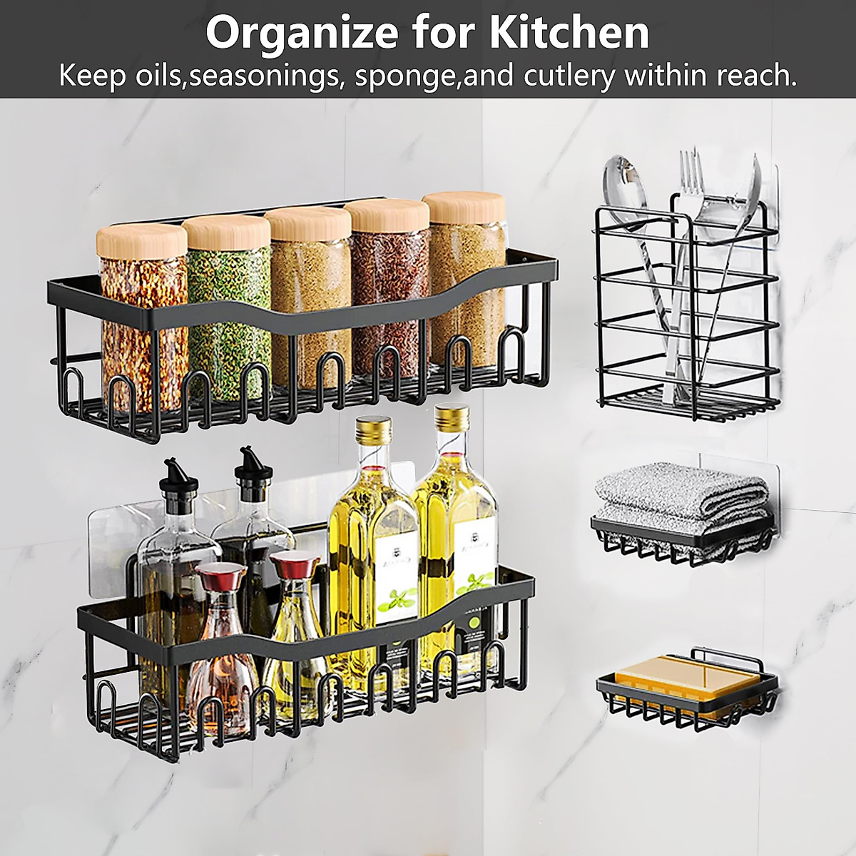 senzibser Shower Caddy [5-Pack] Black Shower Shelves for Inside Shower with Soap Caddy&Toothbrush Holder.NO Driling Easy Installation shower shelf