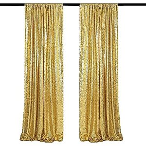 WISPET Gold Sequin Backdrop Curtains 2 Panels 2FTx8FT Glitter Gold Drapes Photo Backdrop Party Wedding Baby Shower Curtain Sparkle Photography Background