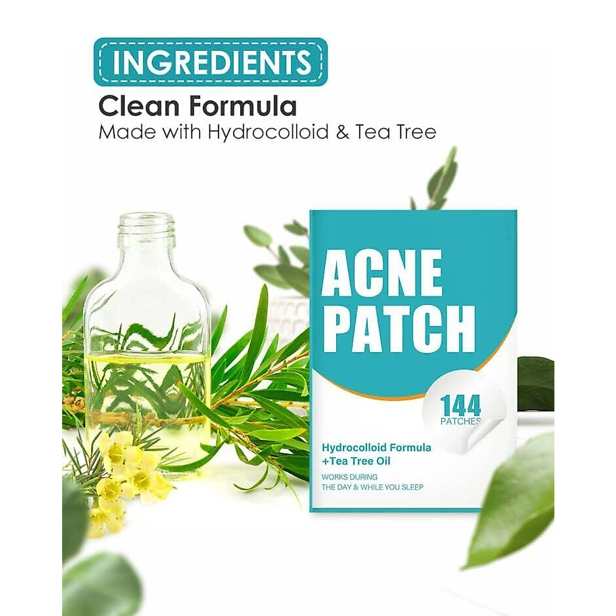 Pimple Patches for Face, Hydrocolloid Acne Patches with Tea Tree Oil for Spot Treatment, Zit Patch, Blemish Cover, Two Sizes, Vegan, Cruelty Free (144 Count (Pack of 1))