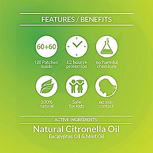 Mosquito Patches, 120 Pack Mosquito Sticker for Kids Adults, Natural Citronella Patches for Travel Outdoor Indoor, DEET Free, Green