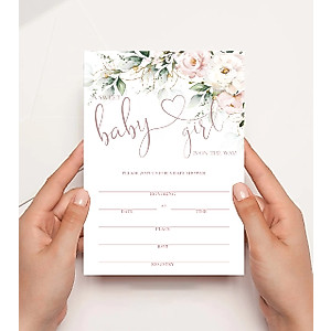 Geuro Baby Shower Invitations for girl, Floral Fill In Invites Cards wih Envelopes, Set of 25.