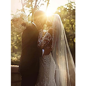 Ursumy Bride Wedding Cathedral Veil Long Drop Veils Simple Chapel Soft Tulle Bridal Veils for Bride (Ivory)