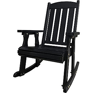 Wooden Rocking Chair with Comfortable Backrest Inclination, High Backrest and Deep Contoured Seat, Solid Fir Wood, Heavy Duty 600 LBS, for Both Outdoor and Indoor, Backyard, Porch and Patio (Black)
