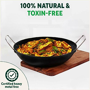 KASHVIYA Pre-Seasoned Iron Kadai with Strong Handles | Large, 31 cm/12.2 inch, 4.4Ltr, 1.4kg | Induction Friendly | Pre-Seasoned Iron Kadhai, 100% Pure & Toxin-Free, No Chemical Coating, Black