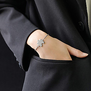 1 Pair Puzzle Piece Bracelets Matching Couples Stainless Steel CZ Crystals Stacking Adjustable Simple Link Dainty Charm Hypoallergenic for Him And Her Valentine's Day Fashion Gifts