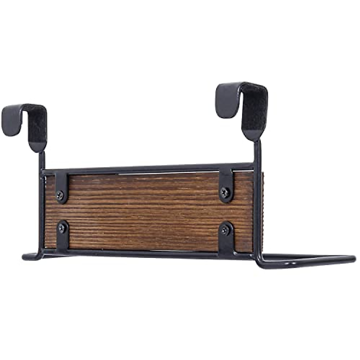 MyGift 10 Inch Matte Black Metal Bar Over Cabinet Door Kitchen Tea Towel Hanger Rack with Rustic Burnt Wood Sign White Print Lettering “Towels” Label Design