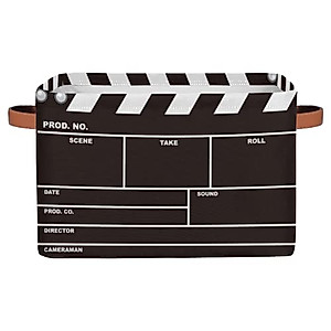 Movie Clapper Board Large Storage Bin Collapsible Storage Basket with Handles,Film Theme Laundry Basket Hamper Organizer Foldable Storage Box for Toys Bedroom Kids Room Nursery Dorm Set of 1