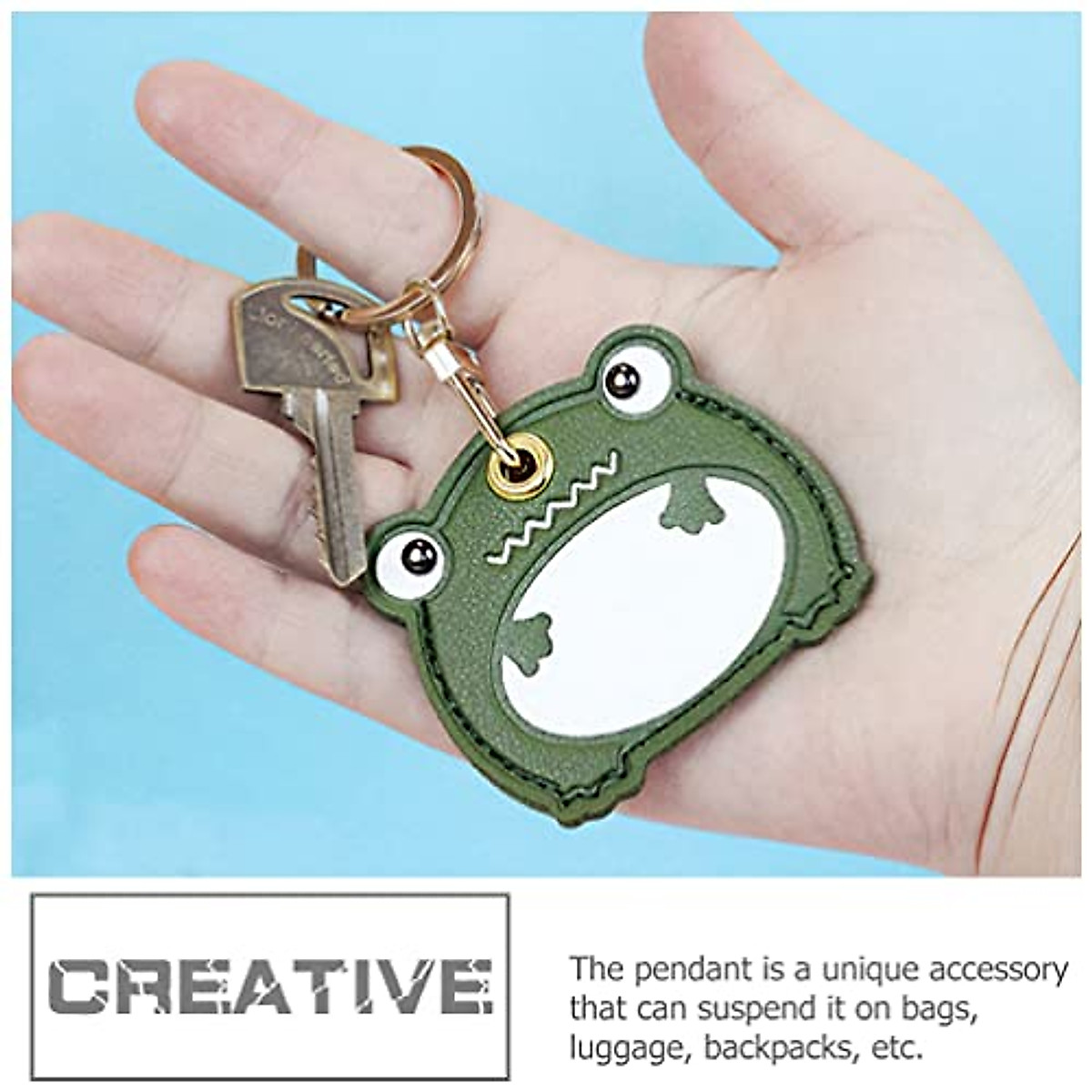Generic Frog Keychain Frog Keychain Compatible for AirTag Keychain:Leather Tracker Cover Cute Cartoon Frog Shaped Air-Tag Holder Anti-Lost Tracker Shell for Women Key Fob Keychain Key Fob Keychain