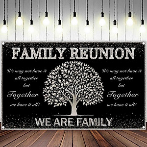 Swepuck 96x60inch Fabric Silver Family Reunion Backdrop Family Tree Members Photography Background Welcome Gathering Party Decoration Banner Photo Booth Props