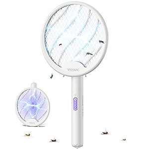 YISSVIC Electric Fly Swatter 4000V Bug Zapper Fly Racket Dual Modes Foldable USB Rechargeable with Bright LED Lights R6 (ABS)