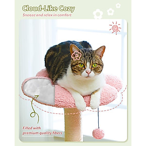 MUTTROS Flower Cat Tree with Large Metal Frame Hammock, 35" Cute Cat Tower with Sisal Scratching Posts for Small Indoor Cats, Cat Condo with Pink Top Perch for Kittens, Pink