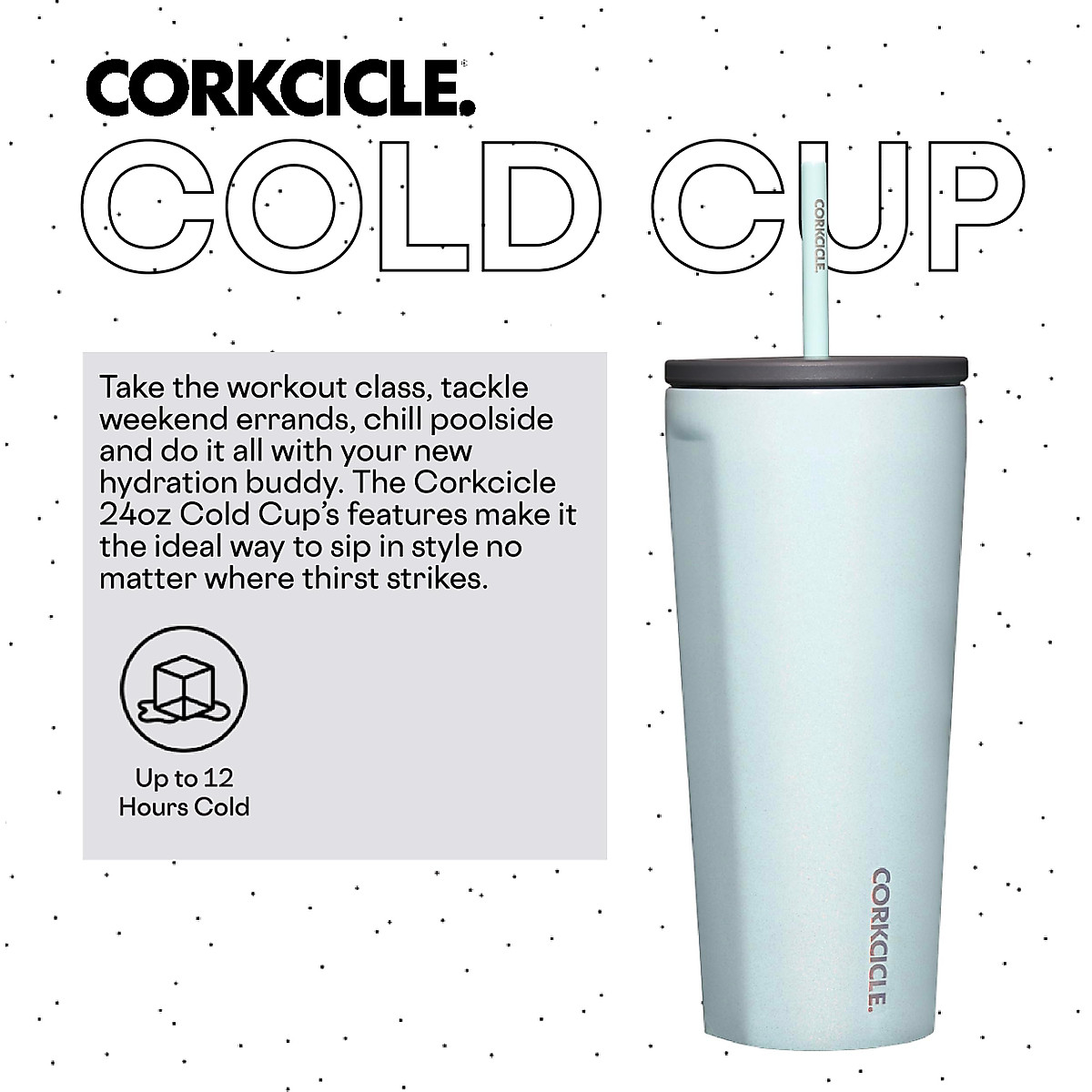 Corkcicle Cold Cup Insulated Tumbler with Lid and Straw, Ice Queen, 24 oz – Reusable Water Bottle Keeps Beverages Cold for 12hrs, Hot 5hrs – Cupholder Friendly Tumbler, Lid for Flexible Sipping