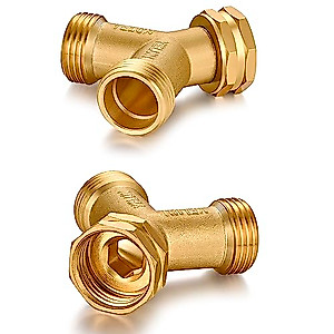 YELUN Garden Hose Splitter,2 Way Connector Heavy Duty Brass, Garden Faucet,Splitter for Outdoor Faucet, Hose y Splitter, Hose Bib Splitter (1 SET)