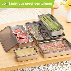 Ronanemon Deli Meat and Cheese Storage Container for Refrigerator, 304 Stainless Steel Airtight Bacon Storage Container,Kitchen Storage Containers Set for Home, Travel, Work, Party, Leftovers (4)