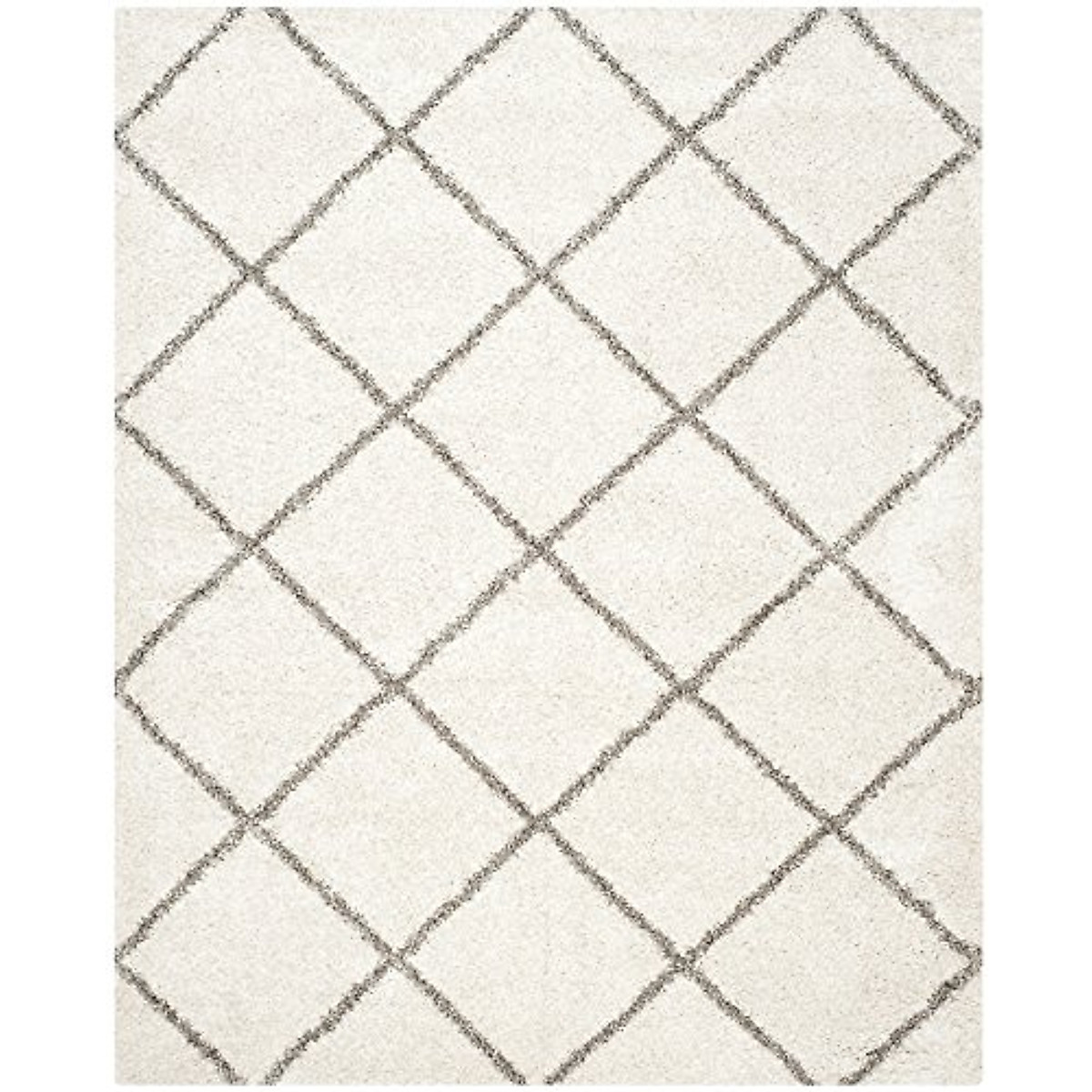 SAFAVIEH Hudson Shag Collection 8' x 10' Ivory/Grey SGH281A Modern Diamond Trellis Non-Shedding Living Room Bedroom Dining Room Entryway Plush 2-inch Thick Area Rug