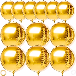 Foil Balloons 22 Inch 10 Inch Gold Balloons 12Pcs Mylar Balloons 4D Party Balloons for Gold Birthday Decorations,Wedding,Graduation