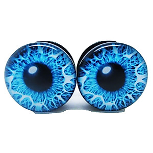 Pierced Republic Blue Eye Ear Plugs - Acrylic - Screw on - New *Pair* - 8 Sizes (0 Gauge (8mm))