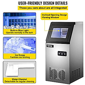 Happybuy Commercial Ice Maker Machine, 100 lbs/24h Stainless Steel Under Counter Ice Maker with 22lbs Storage Bin, 4x8 Cubes Ready in 15 Mins, Water Filter & Scoop Included, for Bar Office Coffee Shop