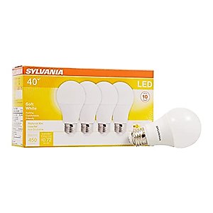 SYLVANIA LED Light Bulb, 40W Equivalent A19, Efficient 6W, Medium Base, Frosted Finish, 450 Lumens, Soft White - 4 Pack (74079)