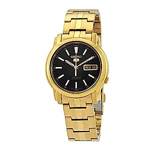 Seiko #SNKL88 Men's Gold Tone Stainless Steel Black Dial Automatic Watch