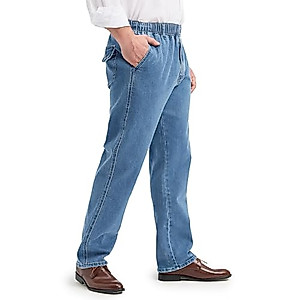 voeeron Mens Elastic Waist Jeans Loose Fit Casual Pull On Pants