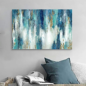 Blue And Gold Wall Decor Set Abstract Canvas Wall Art Decor Colorful Oil Painting Artwork Picture For Bedroom Living Room Bathroom Decorations Aesthetic(36'' x 24'' x 1 Panel)