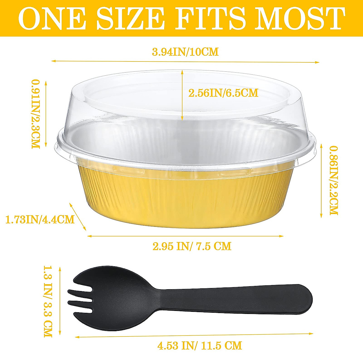 100 Pcs Aluminum Foil Cupcake Baking Cup with Lids Disposable 3 oz Mini Foil Baking Cups with Plastic Spoon, Muffin Liners, Ramekins for Dessert, Creme Brulee, Pudding Oven Pot Baking Kitchen Wedding