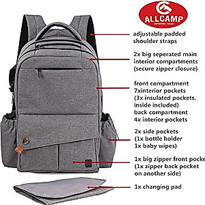 ALLCAMP OUTDOOR GEAR diaper bag XXX-Large capacity SUPPORT ANY BABY STROLLER with changing pad, 26L (X-Grey)