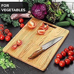 Cutting Board - 16x12 Inches Large Wood Cutting Board - Oak Cutting Board with Handle - Steak Board - Fruit Cutting Board - Real Wood Cutting Board - Chopping Board for Kitchen