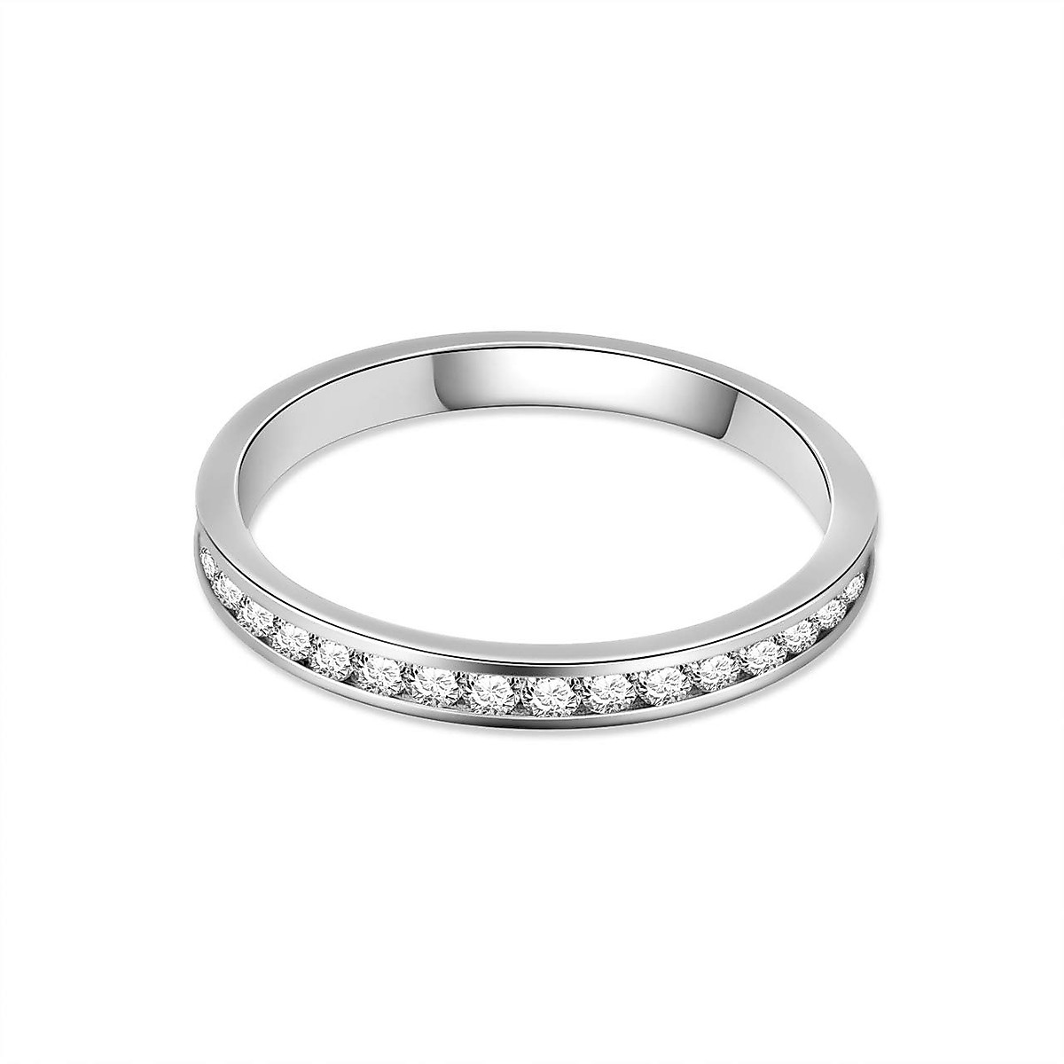 Women's Stainless Steel (316L) Stackable Band Ring, 2mm Wide, Full Eternity Ring. Cubic Zirconia (CZ) Wedding Band Ring, Size 5-10, Channel Setting