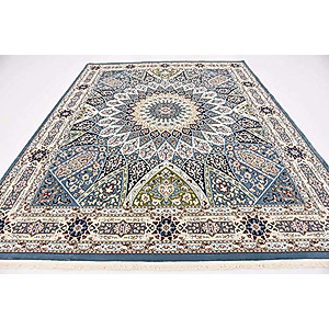 Unique Loom Narenj Collection Classic Traditional Textured Medallion Pattern Design Area Rug, 8 ft x 10 ft, Blue/Tan