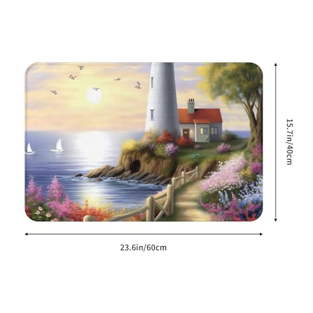 Lighthouse Diamond Painting Print Bathroom Rugs Soft Flannel Area Rug Non-Slip Bath Rug Welcome Door Mat Carpet for Living Room Bedroom Outdoor 24 x 16 in