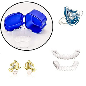 LaXon False Teeth Storage Box Holder, Portable PP Denture Bath Case with Strainer Basket, Use for Storing Dentures,Braces,Jewelry,Pacifiers,Dark Blue