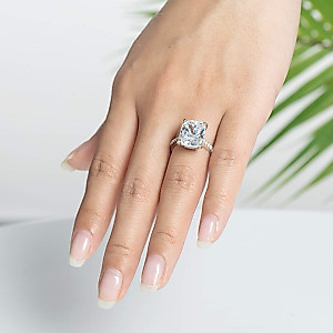 AINUOSHI 6 Carat Clear Cushion Cut CZ Cubic Zirconia Solitaire Wedding Engagement Ring 925 Sterling Silver
