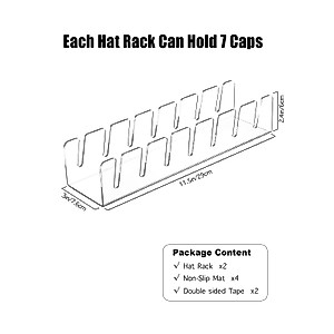 ZORCOR Acrylic Hat Organizer - 2 Pack Baseball Cap Display & Organizer, Holds 14 Caps, No Installation Needed, Clear Baseball Cap Organizer For Closet,Bedroom, Dresser