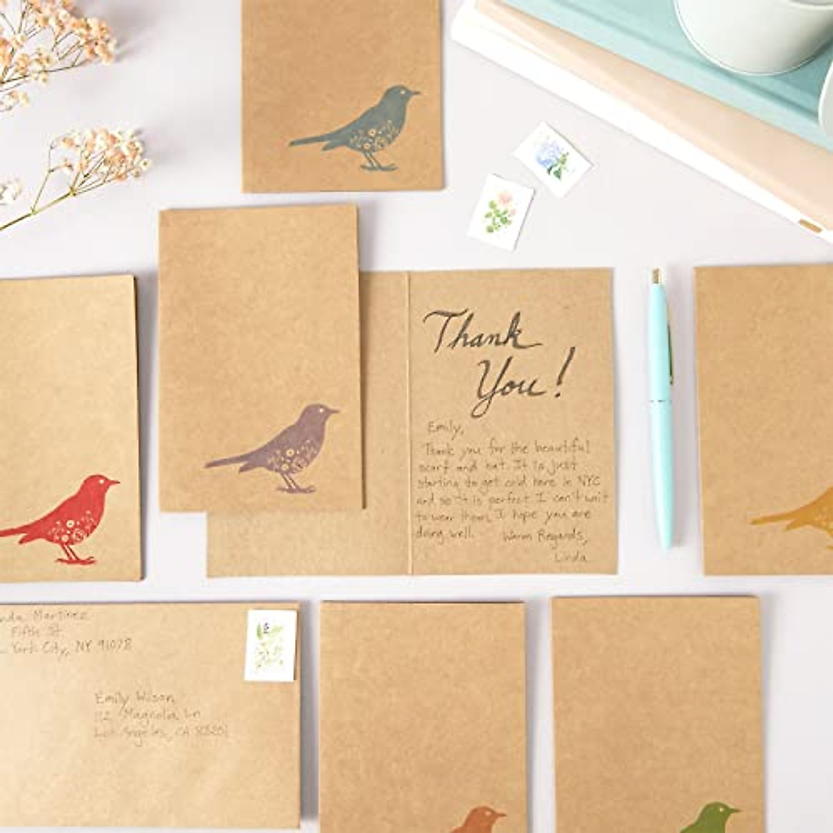 36 Pack Bird Note Cards with Envelopes, Blank All Occasion Thank You Cards, Rustic-Style (Kraft Paper, 4 x 6 In)