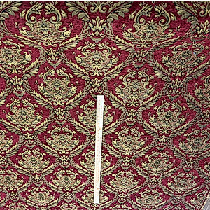 Damask Tapestry Chenille Fabric - Upholstery Fabric, 60" Width - Sold by The Yard (Dark Red/Gold)
