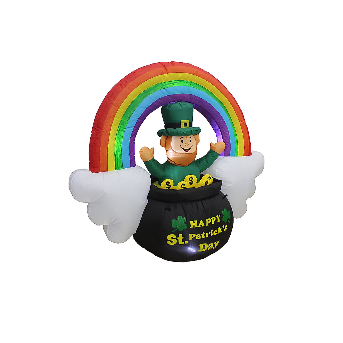 BZB Goods 4 Foot Tall Saint Patrick's Day Inflatable Green Leprechaun in Pot of Gold with Rainbow and Cloud Pre-Lit LED Lights Indoor Outdoor Lawn Yard Holiday Decoration Blow up Home Garden Decor