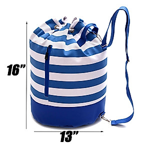 Large Canvas Beach Bag - Single Strap Bag With Waterproof Bottom - Drawstring Backpack For Beach And Travel