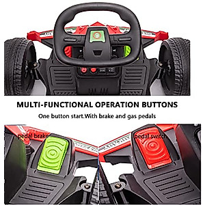 PRIME CLUB 12V Ride on Car Electric Go Kart Adjustable Length Racer Drift Car with Remote Control,Music,Brake and Horn,Electric Car for 37-95 Months Toddler (White)