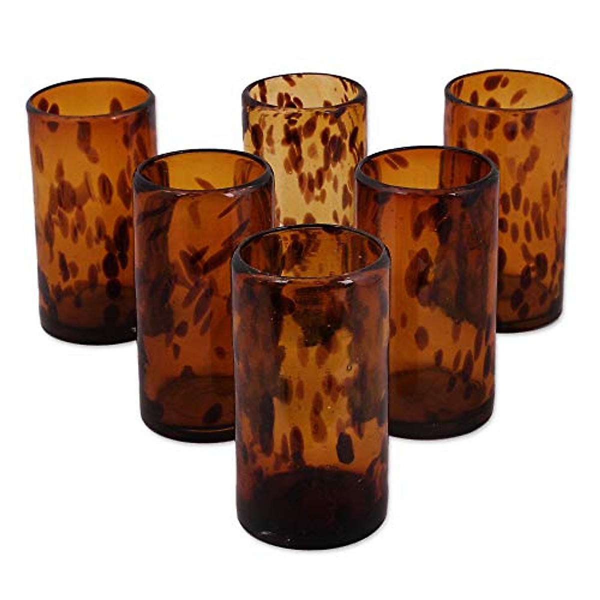 NOVICA Hand Blown Brown Recycled Glass Water Glasses,12 Oz 'Tall Tortoise Shell' (Set Of 6), Extra large, (15912)