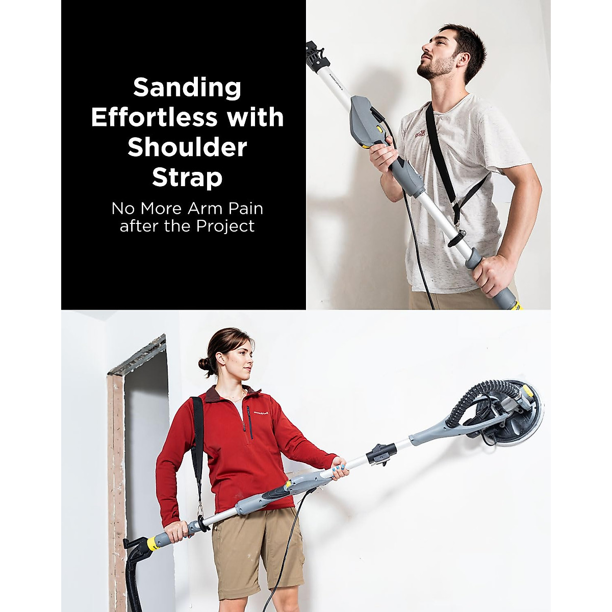 Drywall Sander with Vacuum Dust Collector, 820W DIY Popcorn Ceiling Removal Tool with Shoulder Strap, 600-1900RPM ETL Certified Electric Drywall Sander with 4 Vacuum Adapters, Aluminum Oxide Sandpaper