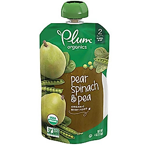 Plum Organics Baby Stage 2 Food, Pear, Spinach and Pea, 4.0 Ounce (Pack of 6)