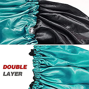 2Pack Satin Bonnet for Sleeping Silk Bonnet Hair Bonnets Cap, Double use Extra Large Double Layer Reversible Adjustable, Sleep Bonnet Used to Keep Hair Dry During Sleep. Green-Blue
